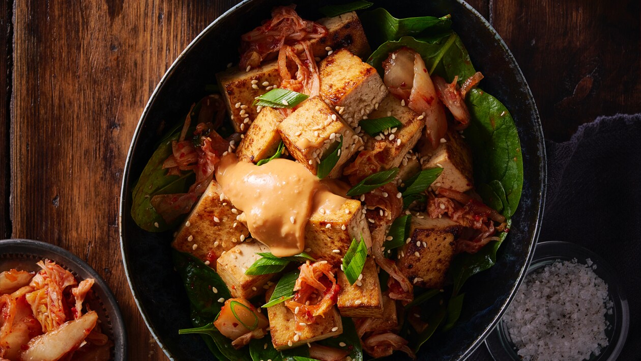 Marinated Chinese Tofu Salad And Kimchi Recipe